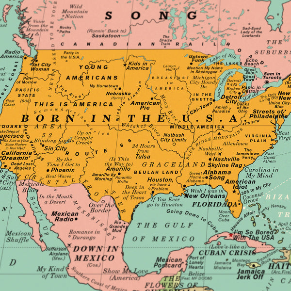 World Song Map (Classic) - Print Made Up From Song Titles – Dorothy