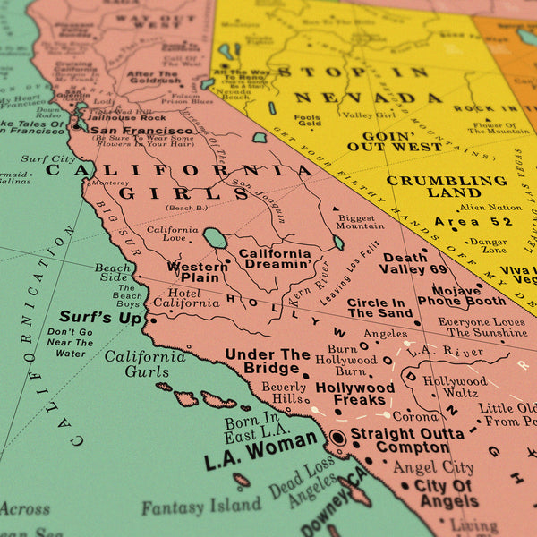 USA Song Map - Print Made Up Entirely From Song Titles – Dorothy